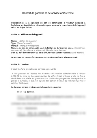 Contrat garantie service après-vente - document et modèle à télécharger